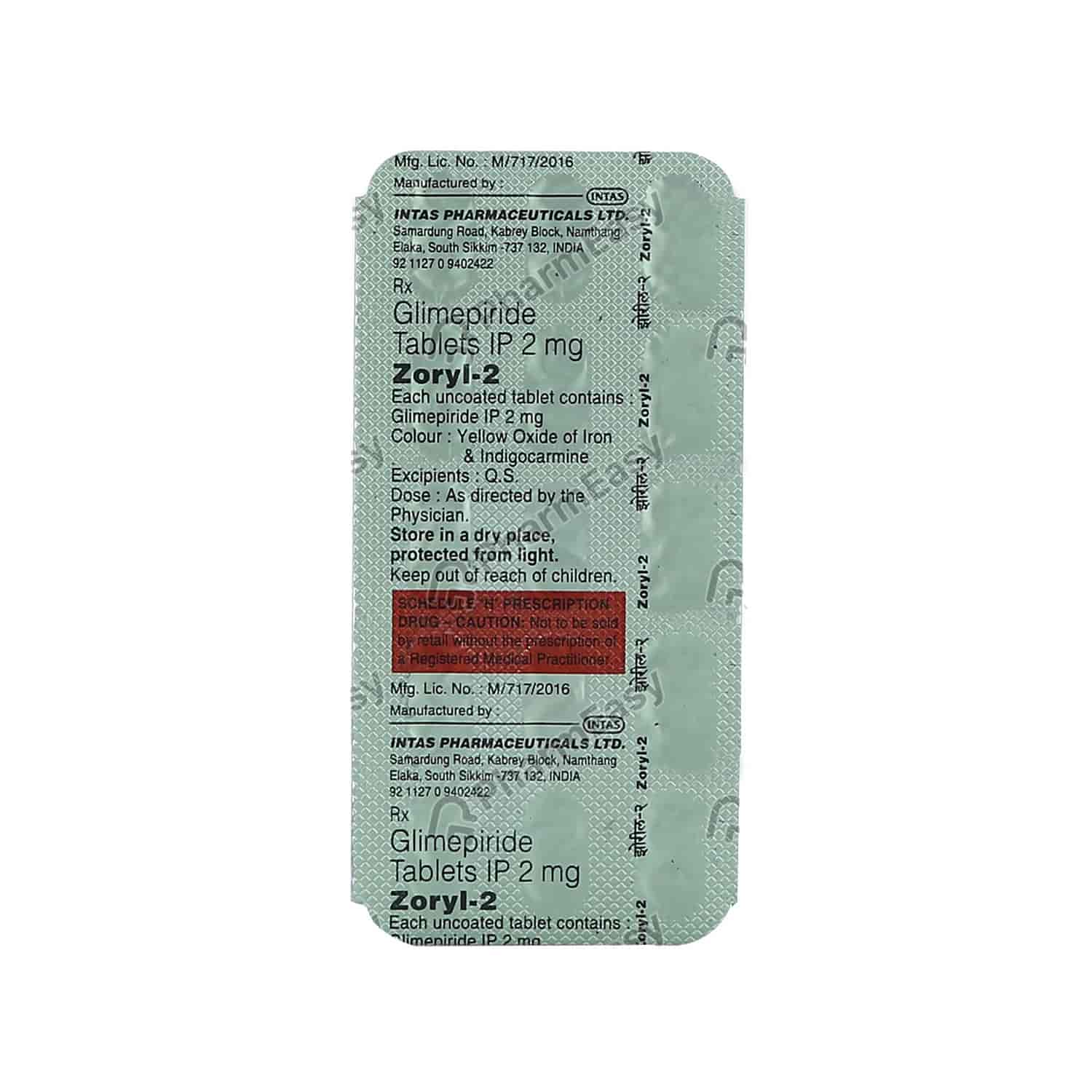 Zoryl 2mg Tab 15`S - Uses, Side Effects, Dosage, Composition & Price ...