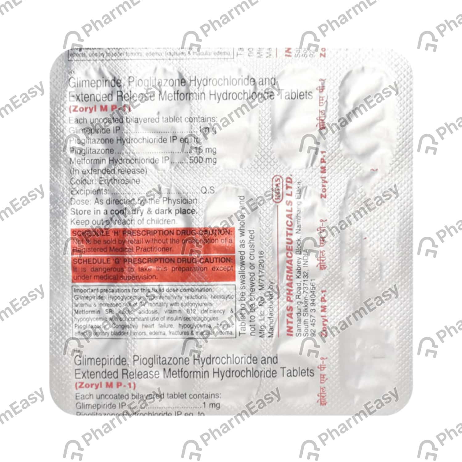 Zoryl Mp 1mg Strip Of 10 Tablets: Uses, Side Effects, Price & Dosage | PharmEasy