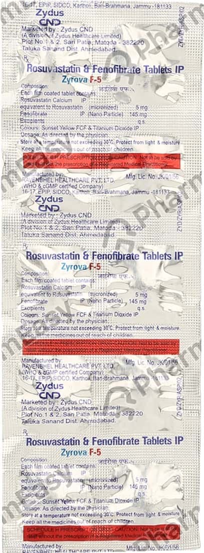 Zyrova F5 Strip Of 10 Tablets: Uses, Side Effects, Price & Dosage ...