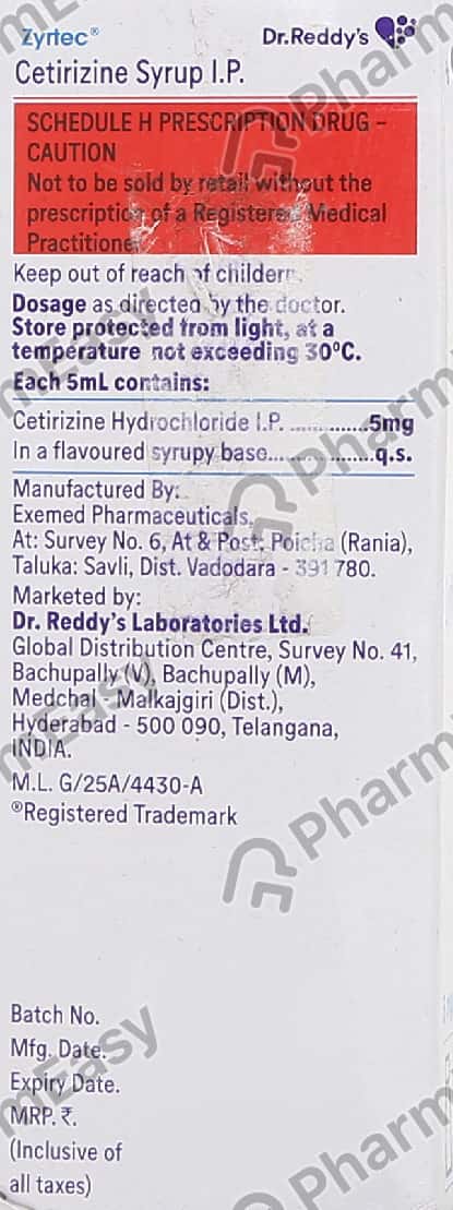 Zyrtec 5 MG/5ML Syrup (60): Uses, Side Effects, Price & Dosage | PharmEasy