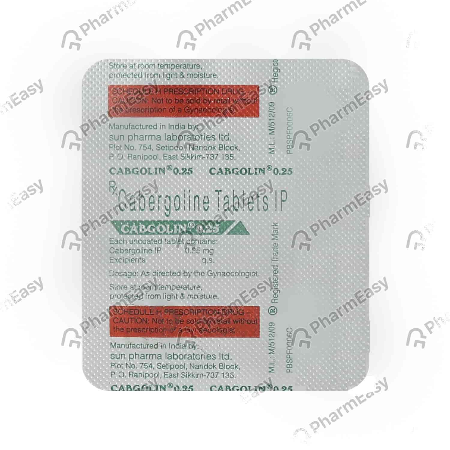 Buy Cabgolin 0.25mg Tablet Online at Flat 18% OFF* | PharmEasy