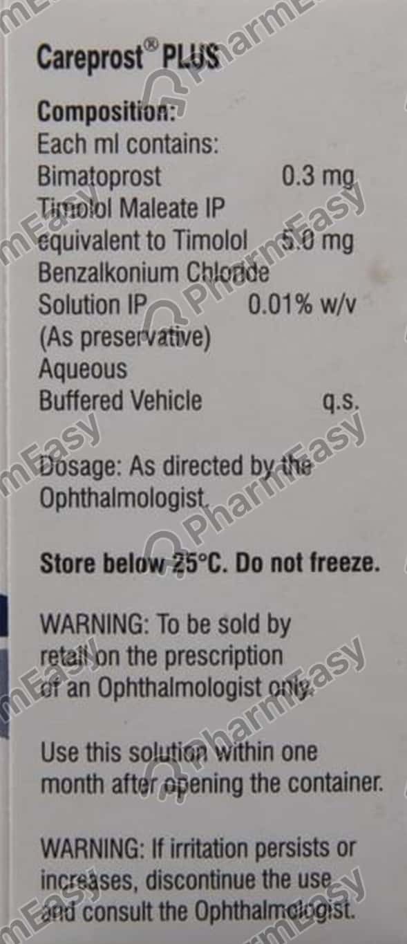 Careprost Plus Bottle Of 3ml Eye Drops: Uses, Side Effects, Price ...