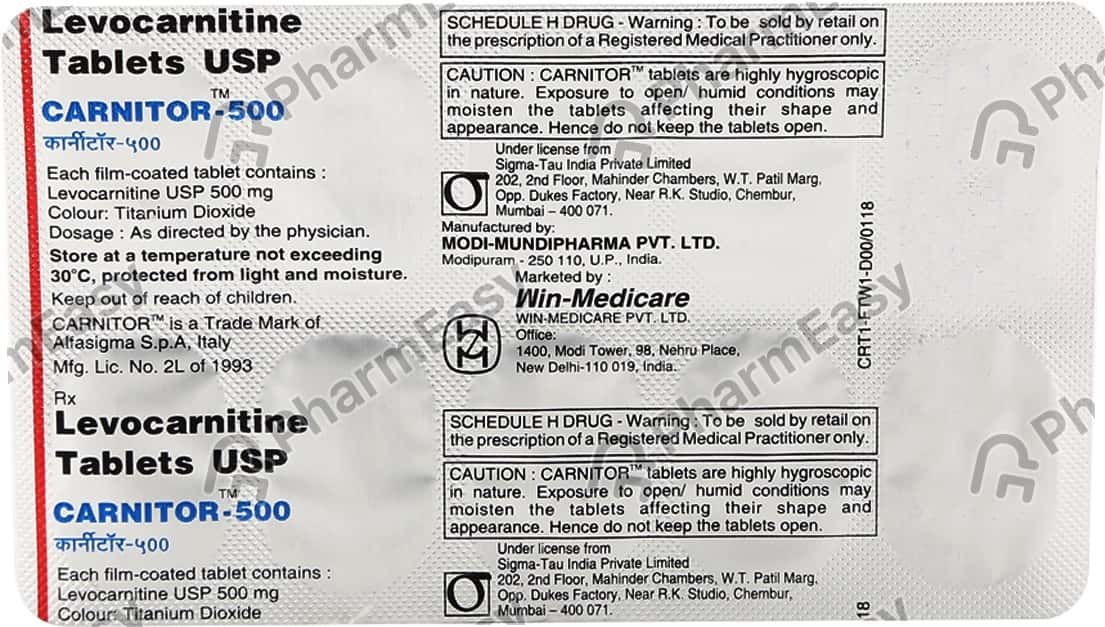 Carnitor 500 MG Tablet (10): Uses, Side Effects, Price & Dosage | PharmEasy