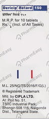 Dericip Retard 150mg Strip Of 10 Tablets: Uses, Side Effects, Price ...