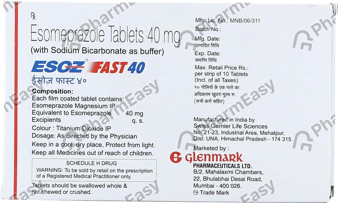 Esoz Fast 40 MG Tablet (10): Uses, Side Effects, Price & Dosage | PharmEasy