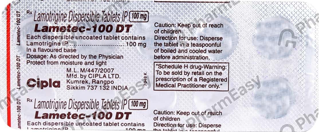 Lametec Dt 100 MG Tablet (10): Uses, Side Effects, Price & Dosage ...