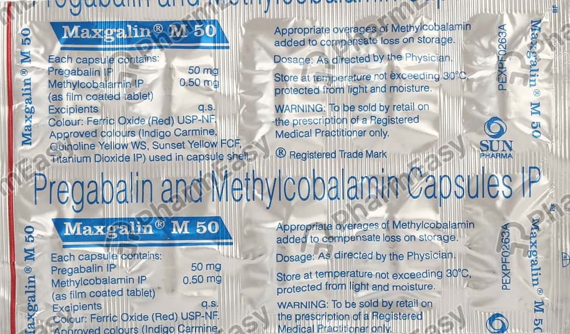 Maxgalin M 50mg Strip Of 10 Capsules: Uses, Side Effects, Price ...