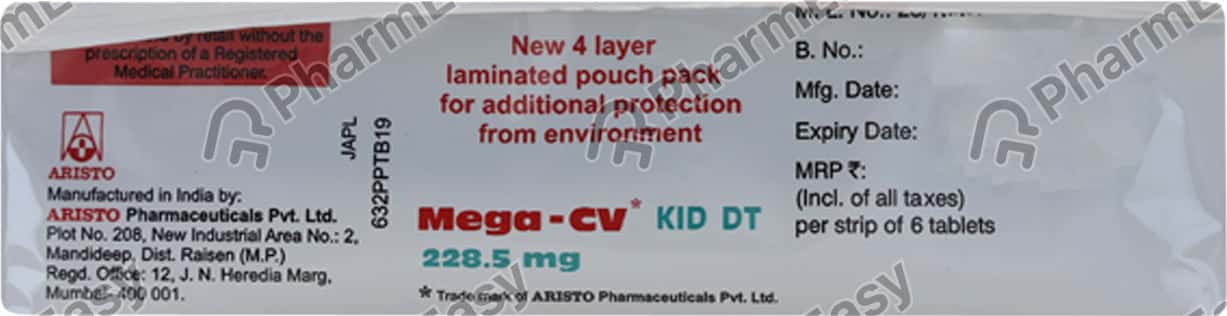 Mega Cv Kid Dt 228.5mg Strip Of 6 Tablets: Uses, Side Effects, Price ...