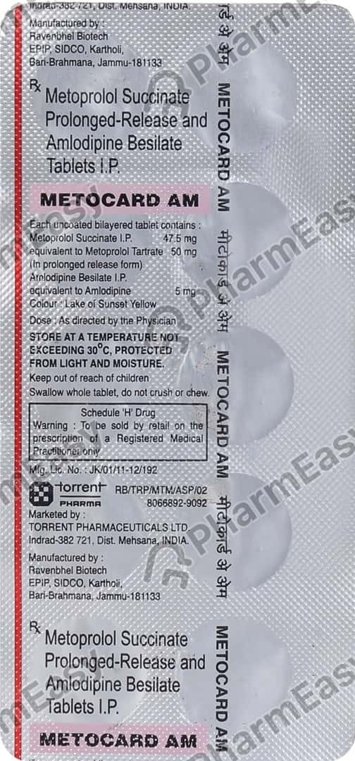 Metocard Am Strip Of 10 Tablets: Uses, Side Effects, Price & Dosage | PharmEasy