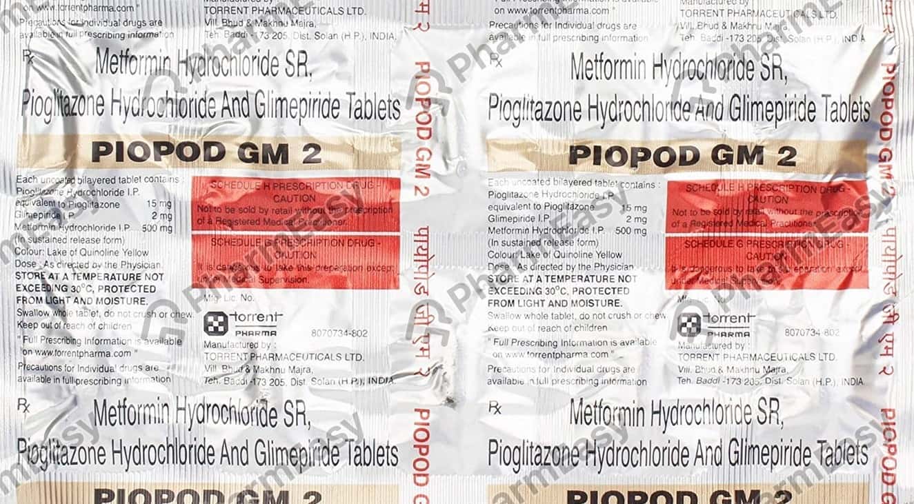 Piopod Gm2 Strip Of 10 Tablets: Uses, Side Effects, Price & Dosage ...