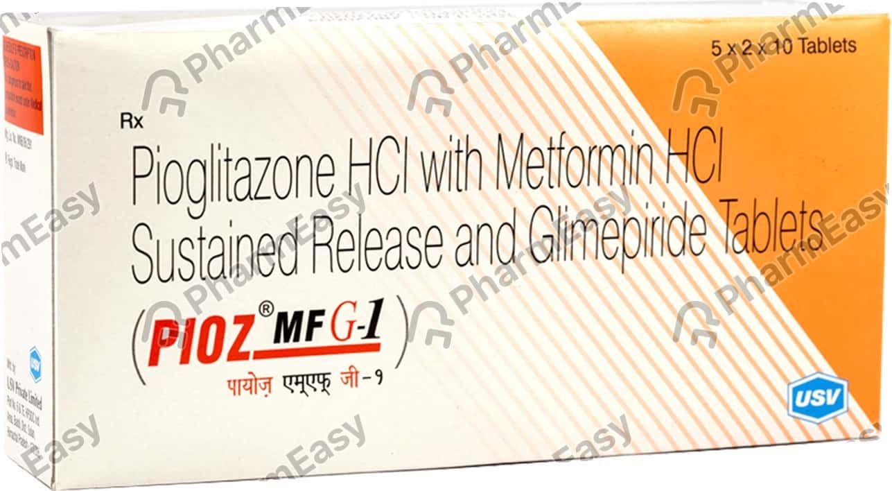 Pioz Mf G 1mg Strip Of 10 Tablets: Uses, Side Effects, Price & Dosage | PharmEasy
