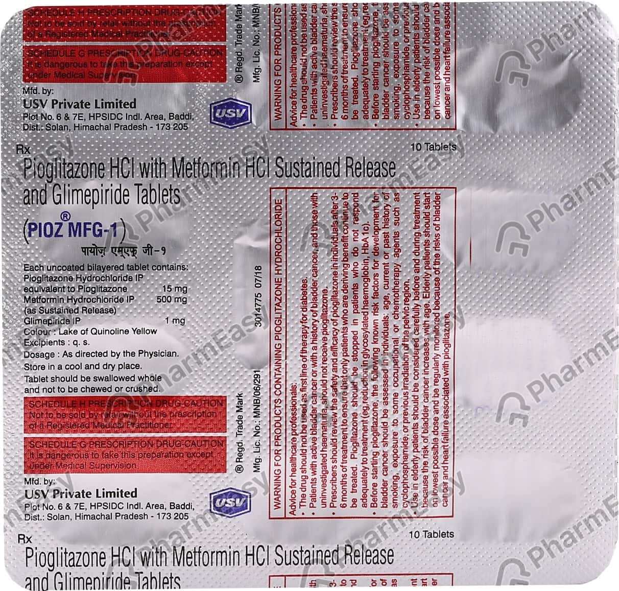 Pioz Mf G 1mg Strip Of 10 Tablets: Uses, Side Effects, Price & Dosage | PharmEasy