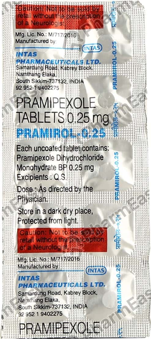 Pramirol 0.25 MG Tablet (10): Uses, Side Effects, Price & Dosage ...