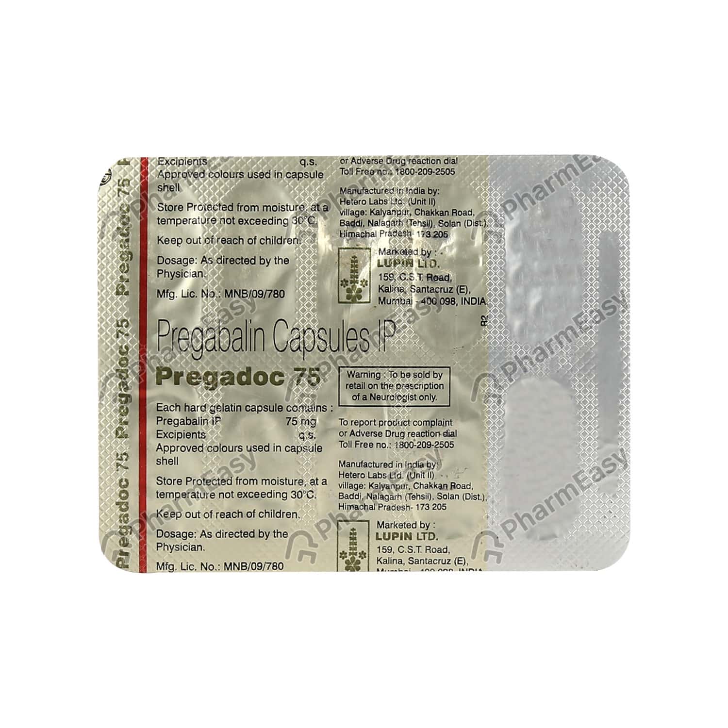 Pregadoc 75 MG Capsule (10) - Uses, Side Effects, Dosage, Composition ...