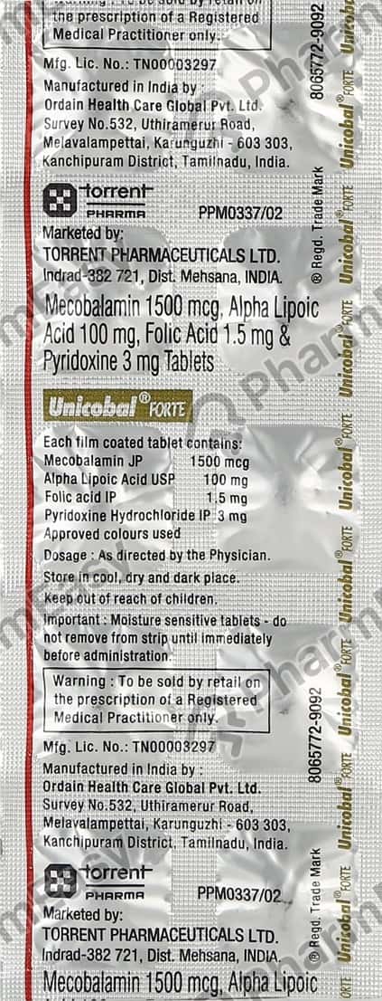 Unicobal Forte Strip Of 10 Tablets: Uses, Side Effects, Price & Dosage ...