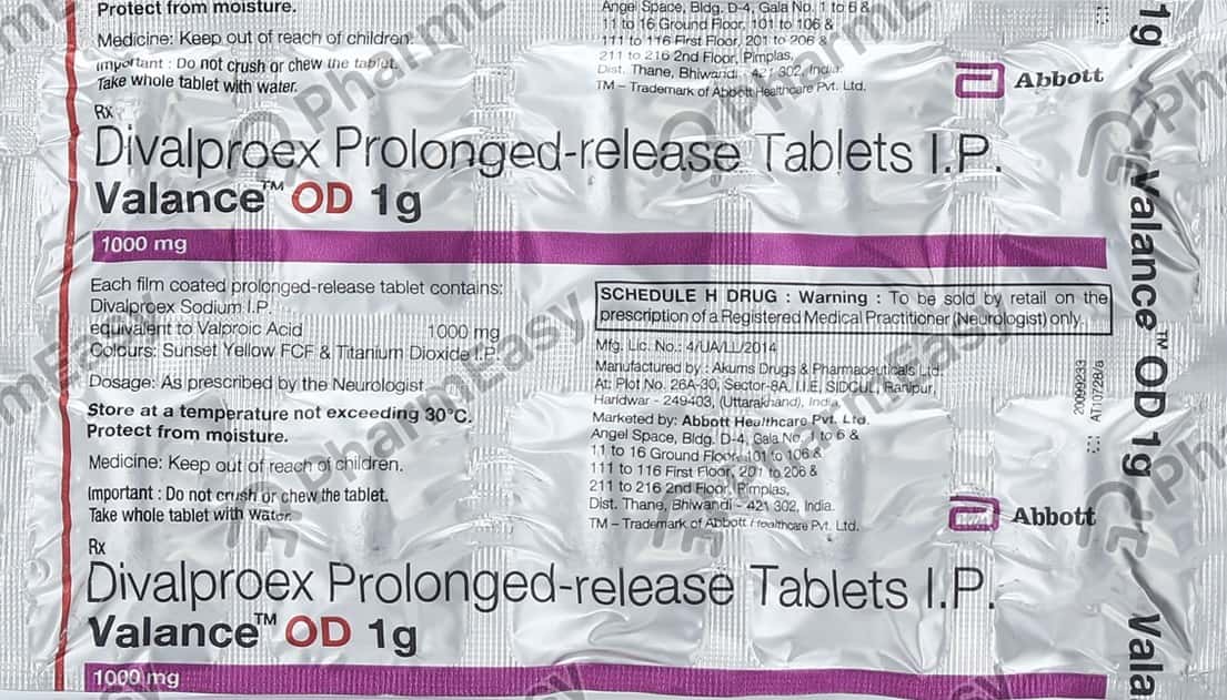 Valance Od 1 G Tablet (10): Uses, Side Effects, Price & Dosage | PharmEasy