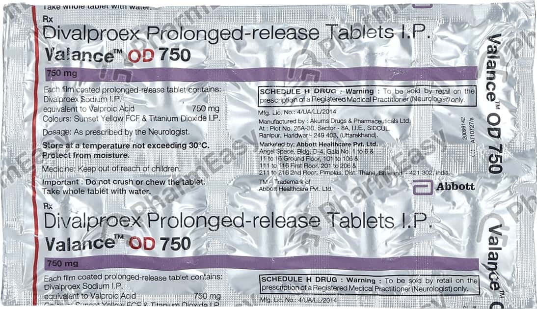 Valance Od 750 MG Tablet (10): Uses, Side Effects, Price & Dosage ...