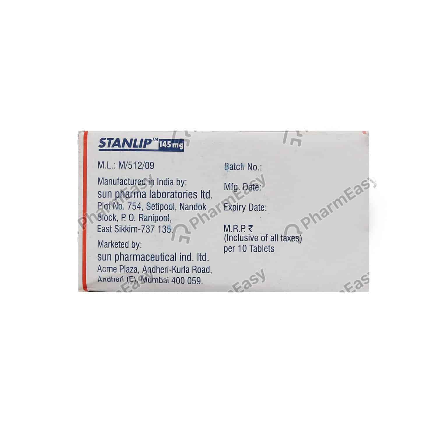 Buy Stanlip 145mg Tablet Online at flat 15% off | PharmEasy