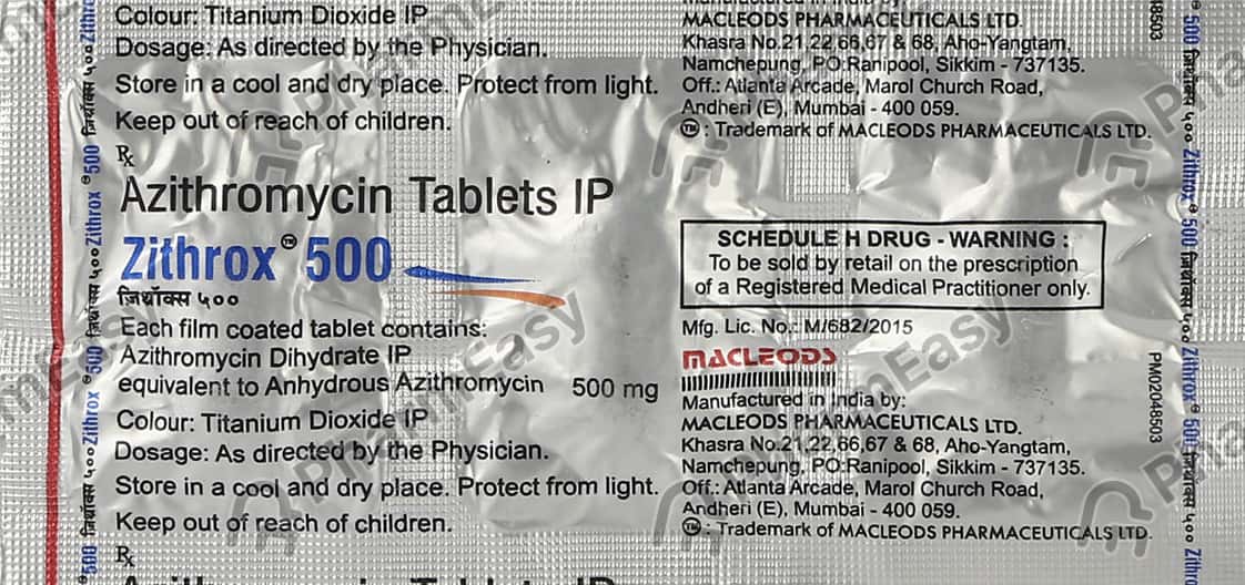 Zithrox 500 MG Tablet (3): Uses, Side Effects, Price & Dosage | PharmEasy