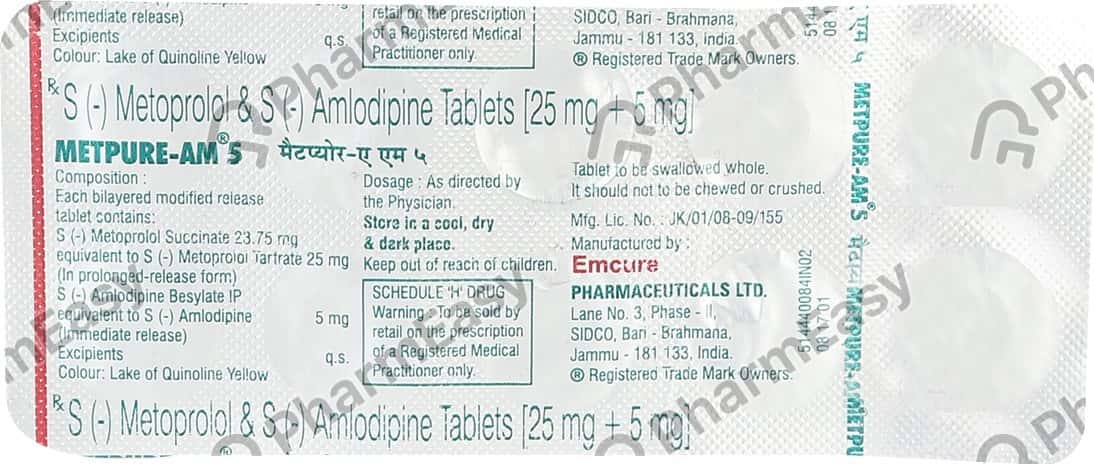 Metpure Am 5mg Strip Of 10 Tablets: Uses, Side Effects, Price & Dosage ...