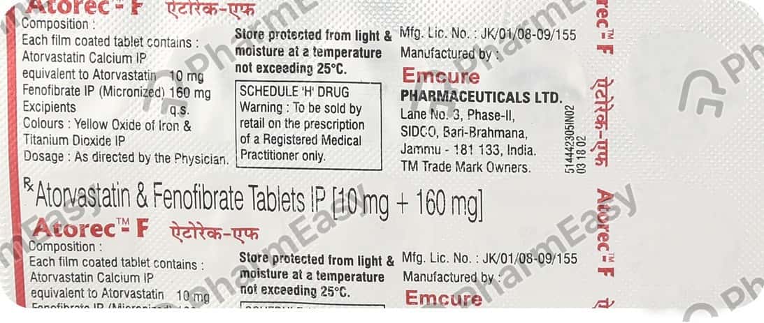 Atorec F Strip Of 10 Tablets: Uses, Side Effects, Price & Dosage ...