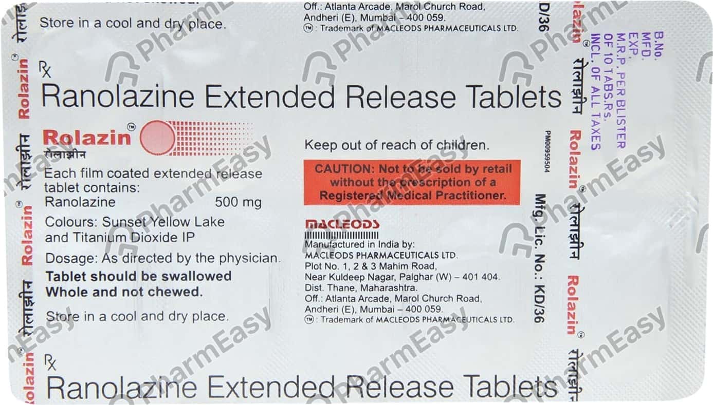 Rolazin 500 MG Tablet (10): Uses, Side Effects, Price & Dosage | PharmEasy