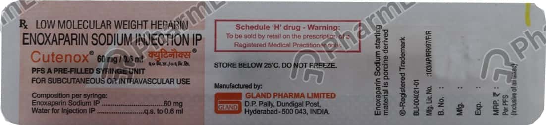 Cutenox 60 MG Injection (0.6): Uses, Side Effects, Price & Dosage ...