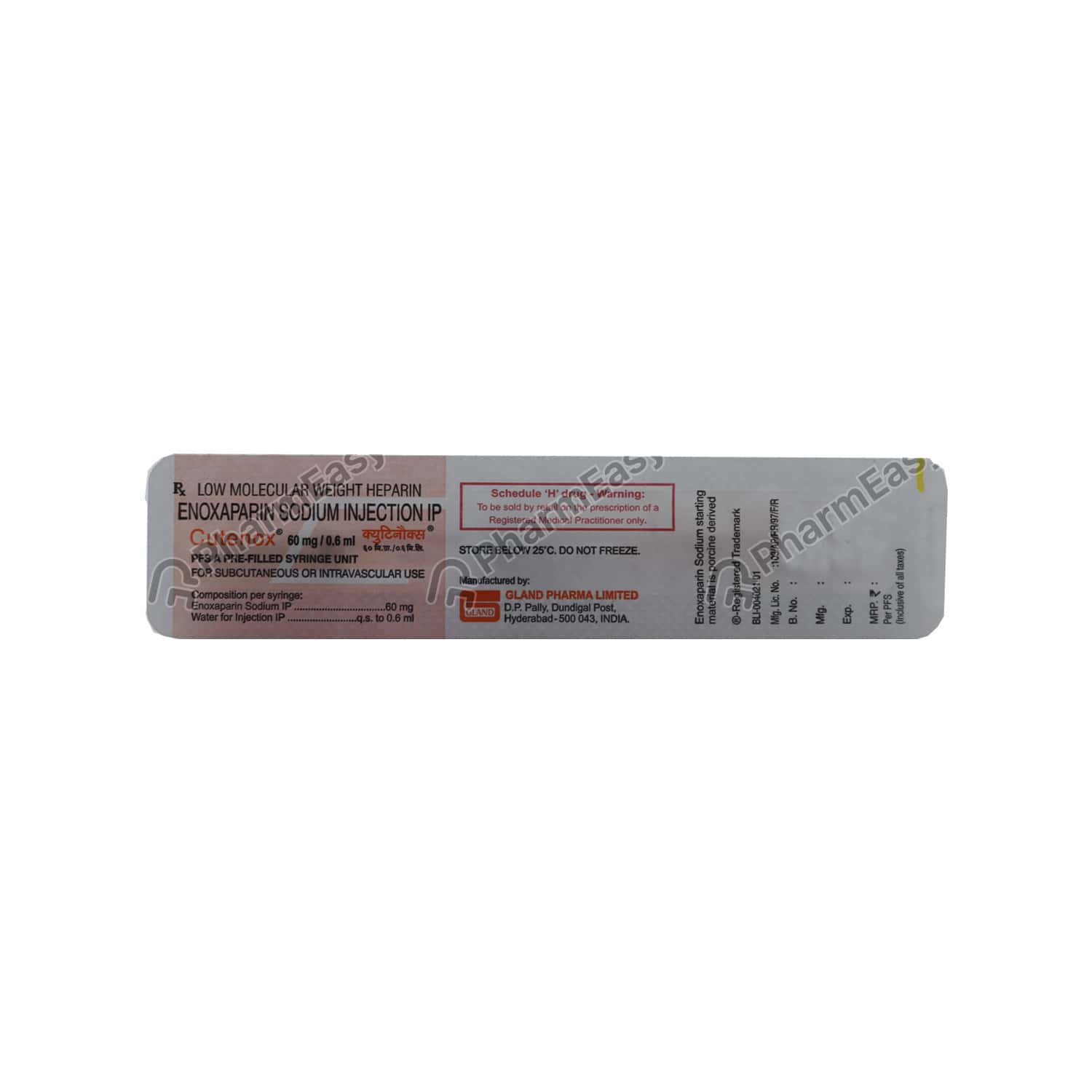 Cutenox 60 MG Pre-Filled Syringe (0.6) - Uses, Side Effects, Dosage ...