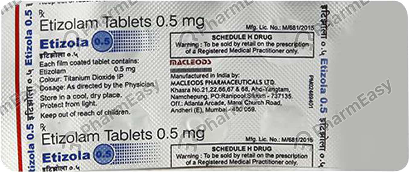 Etizola 0.5 MG Tablet (10): Uses, Side Effects, Price & Dosage | PharmEasy