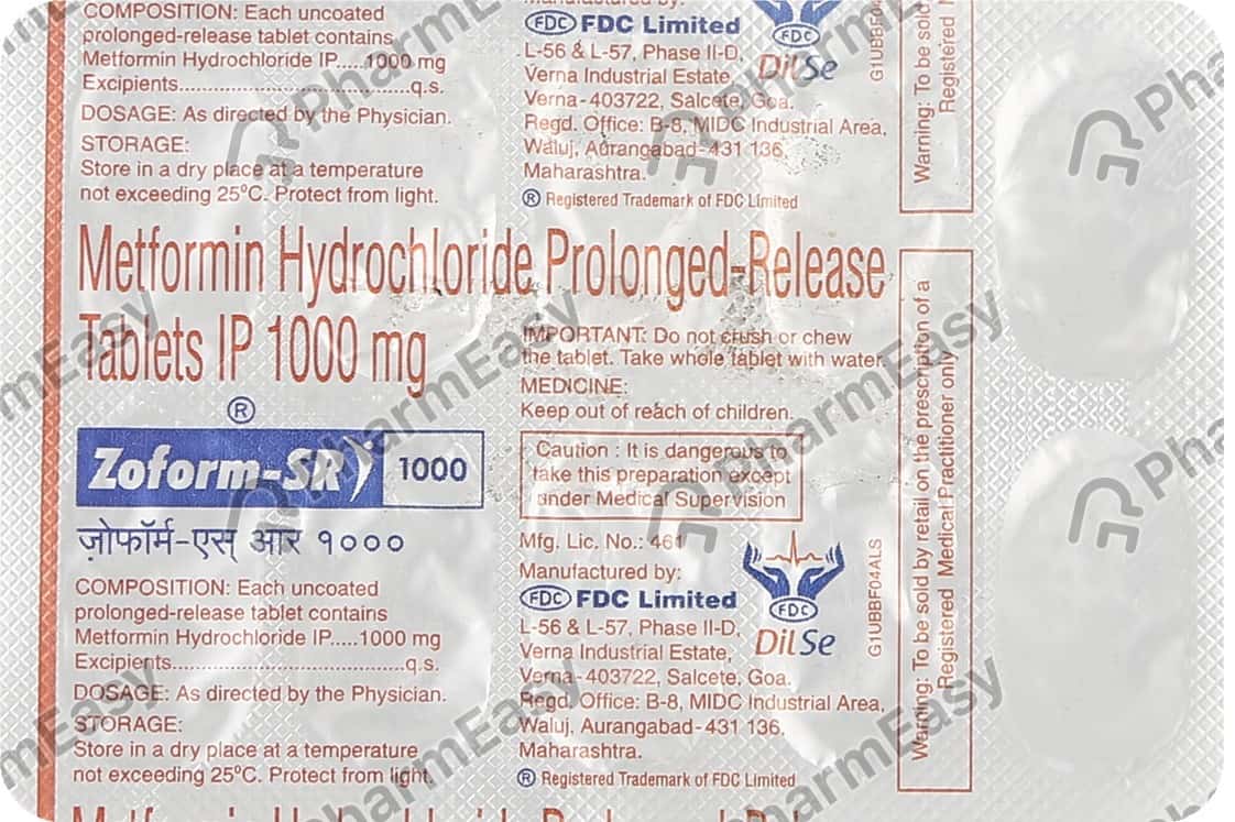 Zoform Sr 1 G Tablet (10): Uses, Side Effects, Price & Dosage | PharmEasy