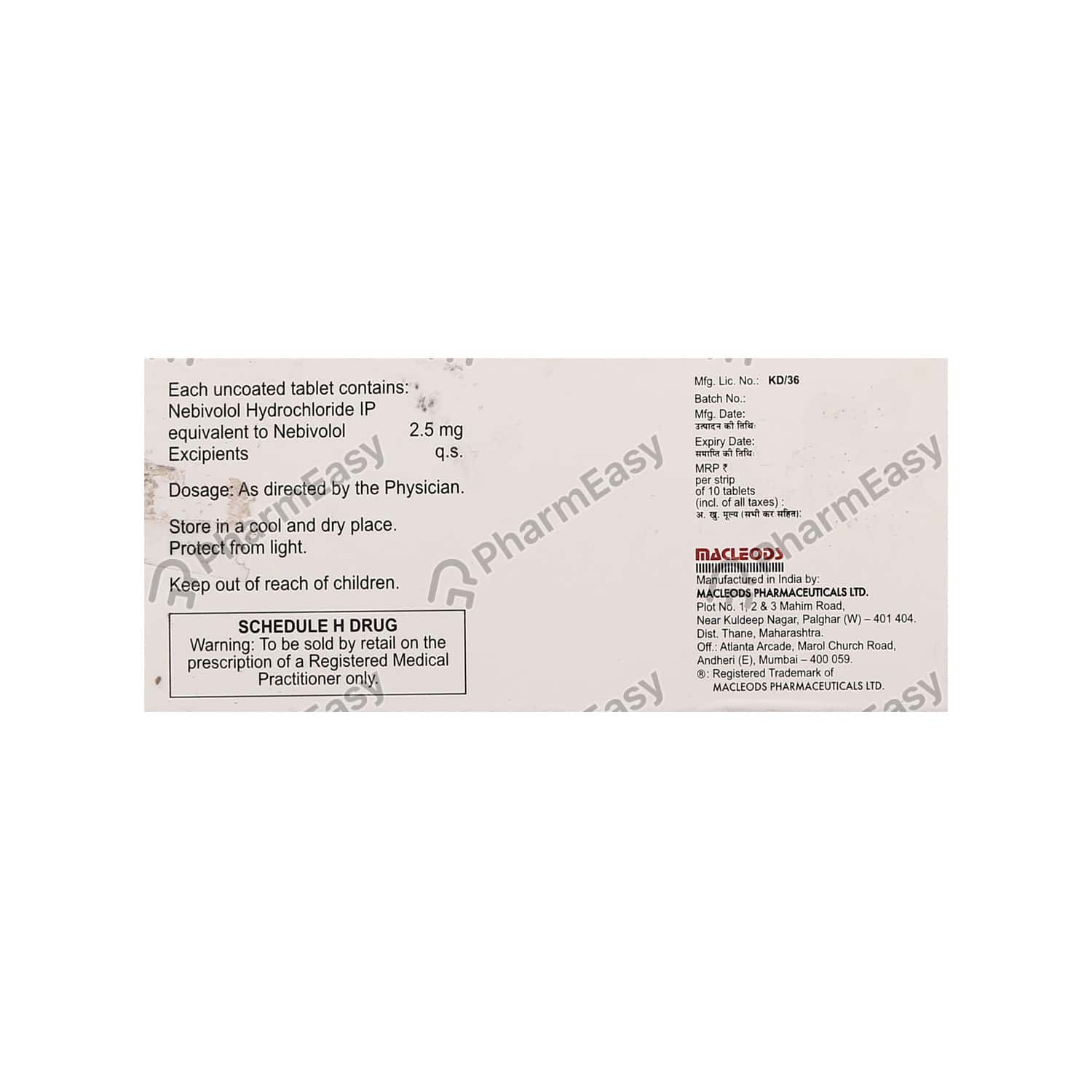 Buy Nebimac 2.5 MG Tablet (10) Online at Flat 18% OFF* | PharmEasy