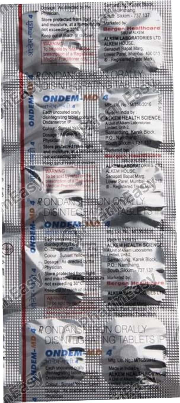 Ondem 4 MG Tablet (10): Uses, Side Effects, Price, Dosage & Composition ...