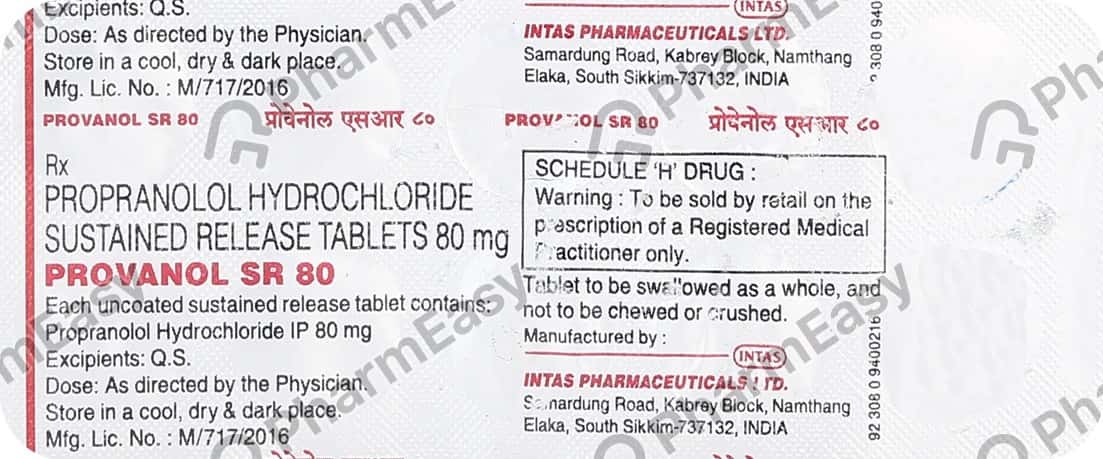 Provanol Sr 80 MG Tablet (10): Uses, Side Effects, Price & Dosage ...