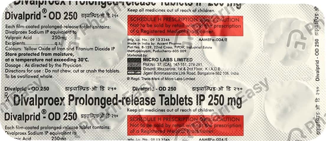 Divalprid Od 250 MG Tablet (10): Uses, Side Effects, Price & Dosage ...