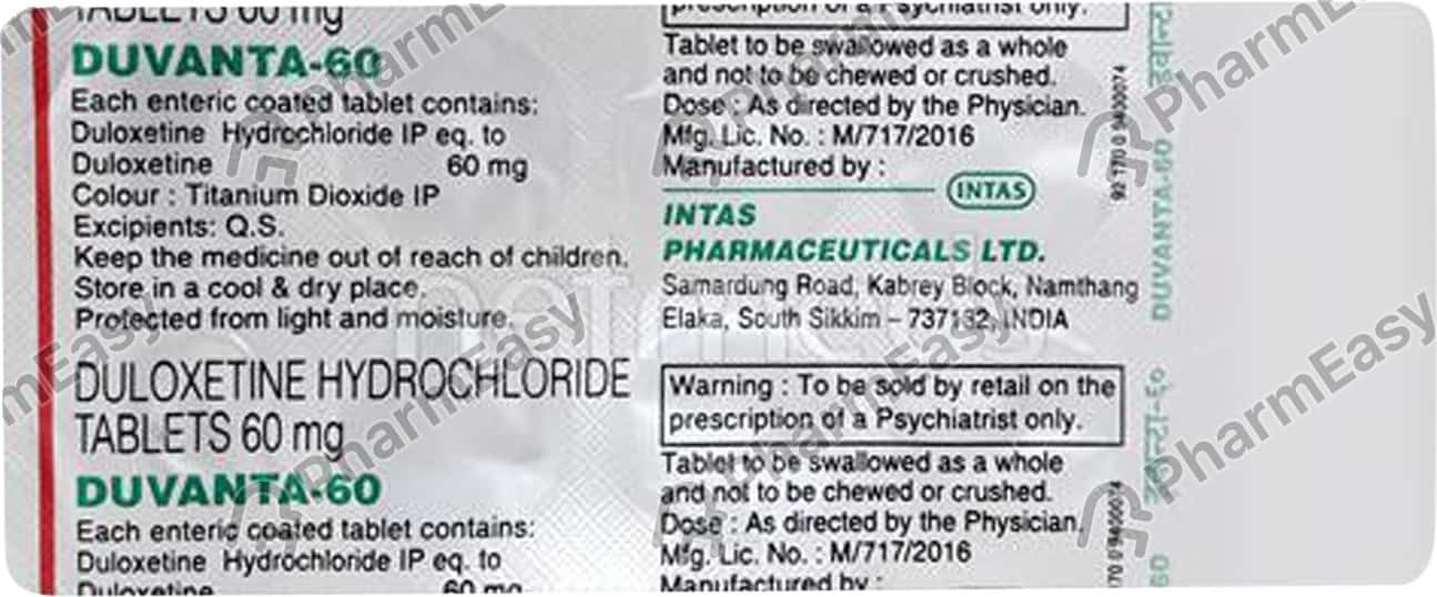 Duvanta 60 MG Tablet (10): Uses, Side Effects, Price & Dosage | PharmEasy