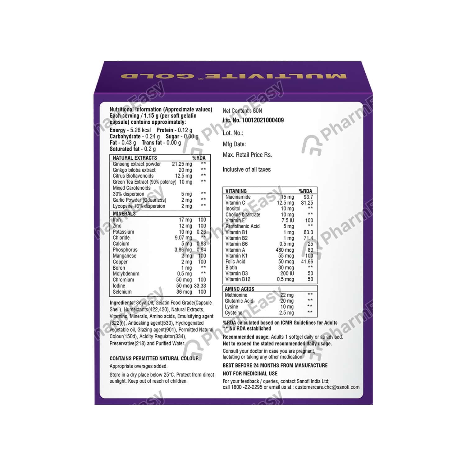 Buy Multivite Gold Strip Of 15 Capsule Online at Flat 18% OFF* | PharmEasy