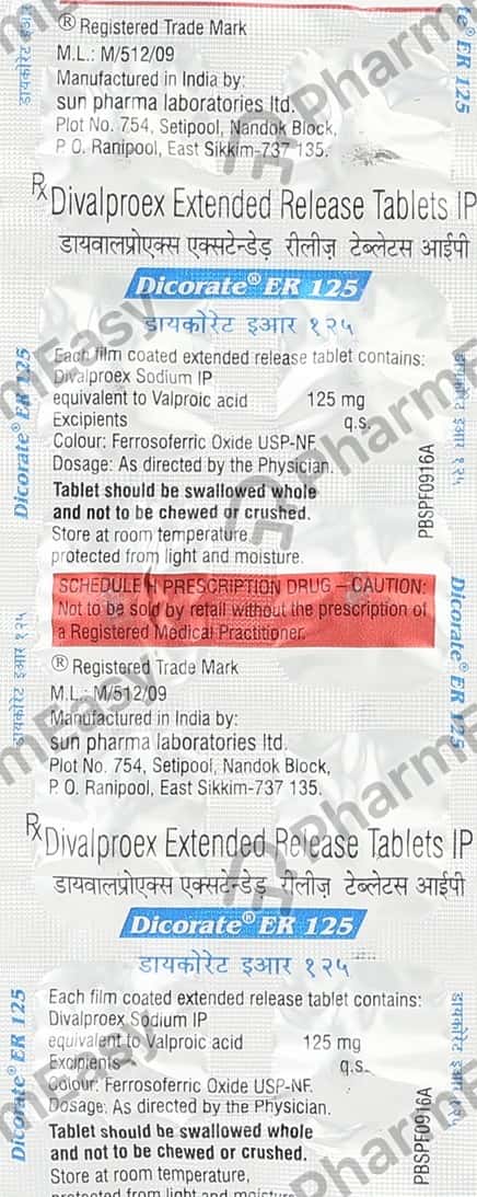 Dicorate Er 125 MG Tablet (10): Uses, Side Effects, Price & Dosage | PharmEasy