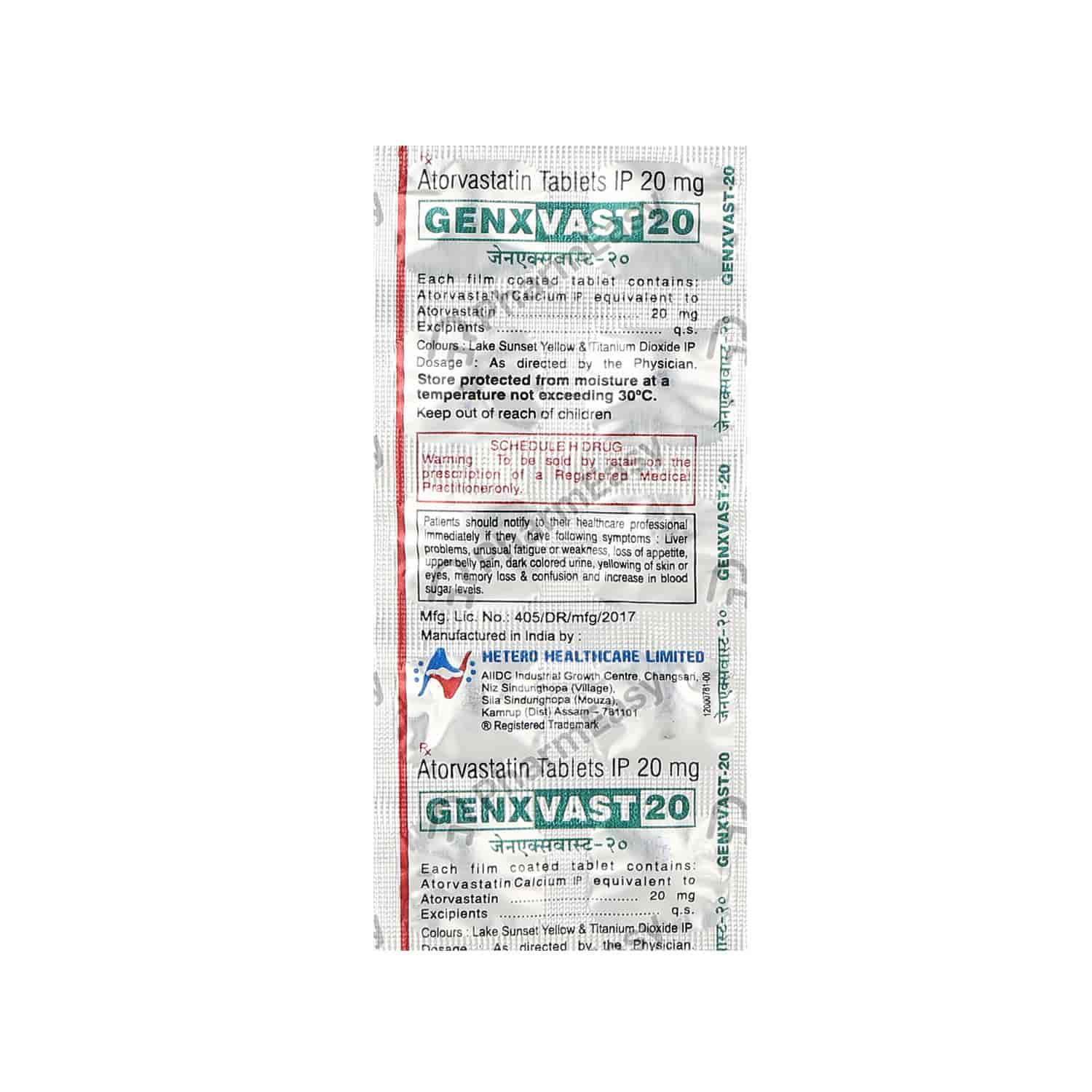 Genxvast 20mg Tab - Uses, Side Effects, Dosage, Composition & Price ...