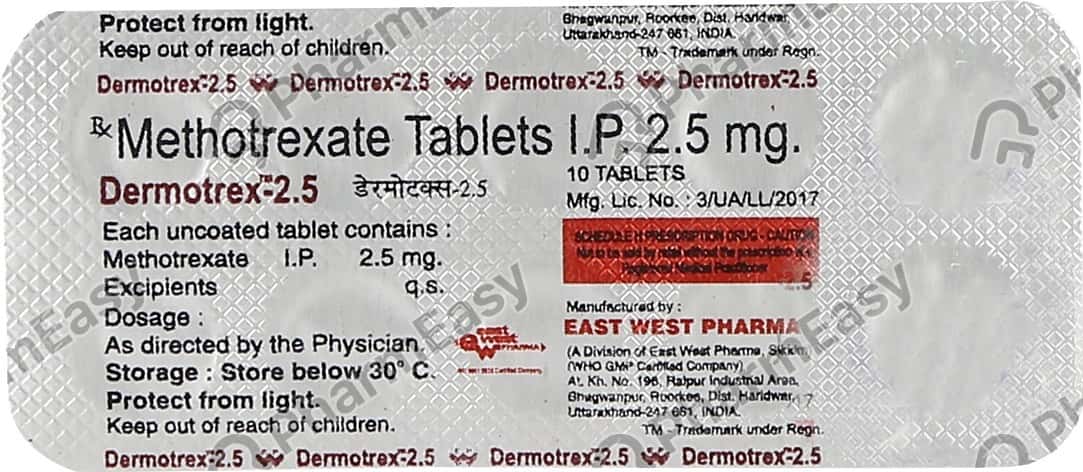 Dermotrex 2.5 MG Tablet (10): Uses, Side Effects, Price & Dosage ...
