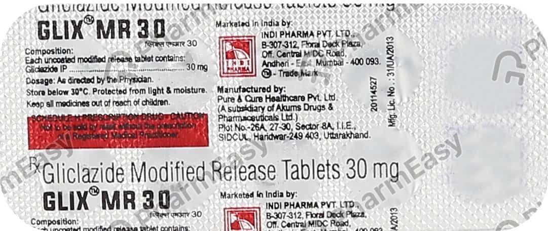 Diaclide Mr 30 MG Tablet (10): Uses, Side Effects, Price & Dosage ...