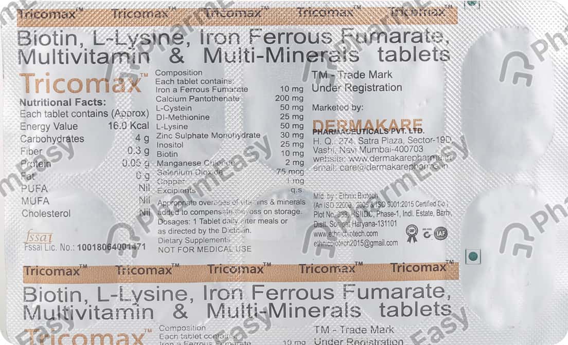 Buy Tricomax Strip Of 10 Tablets Online at Flat 15% OFF | PharmEasy