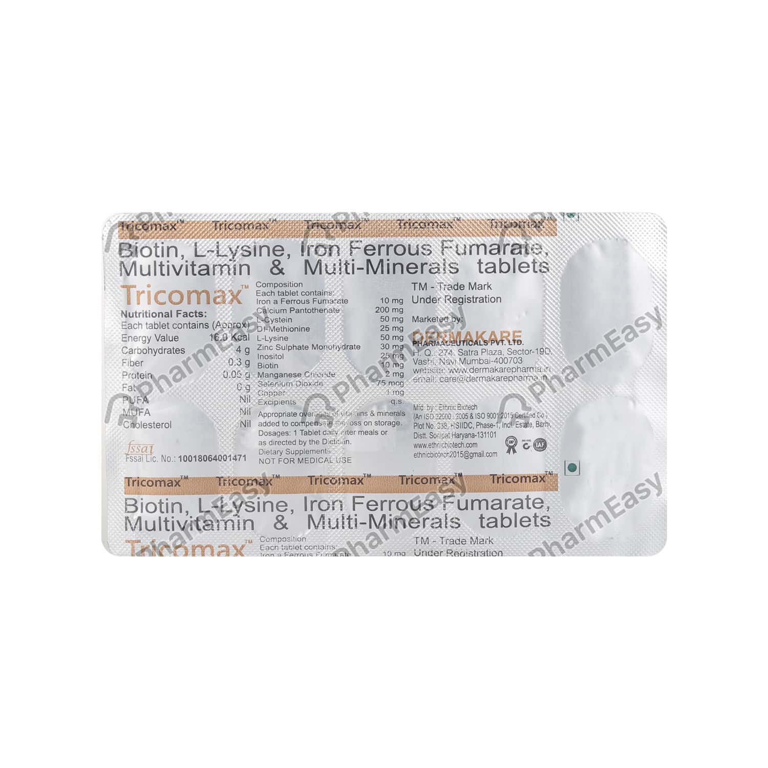 Buy Tricomax Tablet 10'S Online at Flat 18% OFF* | PharmEasy