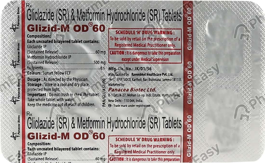 Glizid M Od 60mg Strip Of 10 Tablets: Uses, Side Effects, Price ...