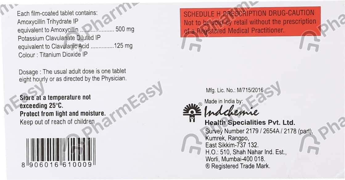 Indclav 625mg Strip Of 10 Tablets: Uses, Side Effects, Price & Dosage ...
