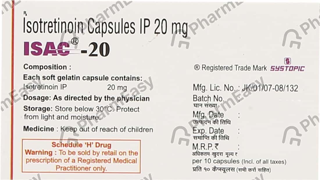 Isac 20 MG Capsule (10): Uses, Side Effects, Price & Dosage | PharmEasy