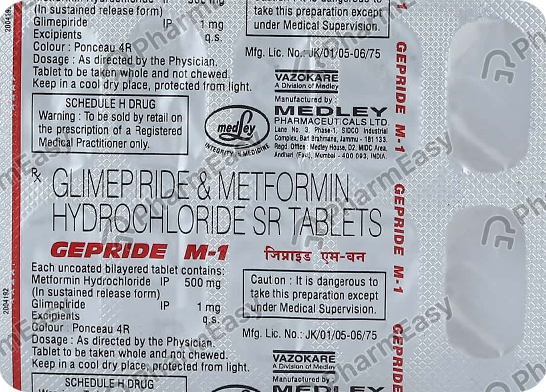 Gepride M 1mg Strip Of 10 Tablets: Uses, Side Effects, Price & Dosage ...