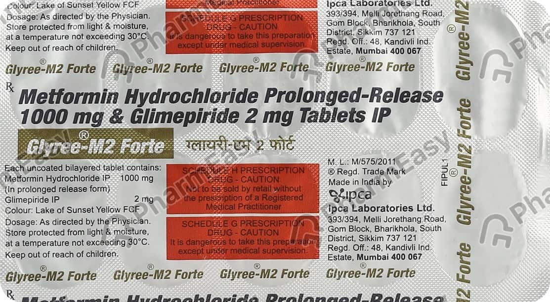 Glyree M2 Forte Strip Of 10 Tablets: Uses, Side Effects, Price & Dosage | PharmEasy