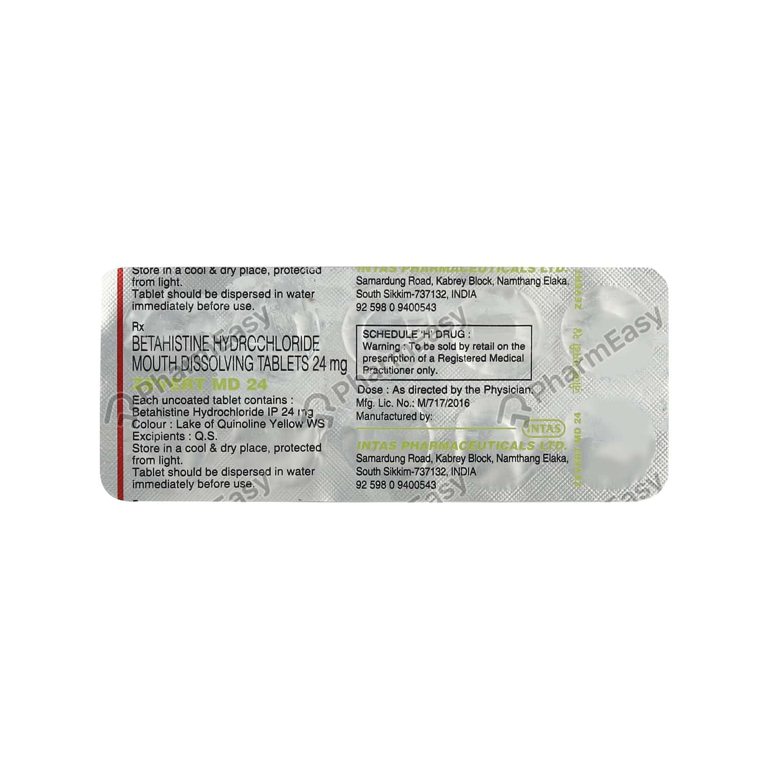 Zevert Md 24 MG Tablet (10) - Uses, Side Effects, Dosage, Composition ...