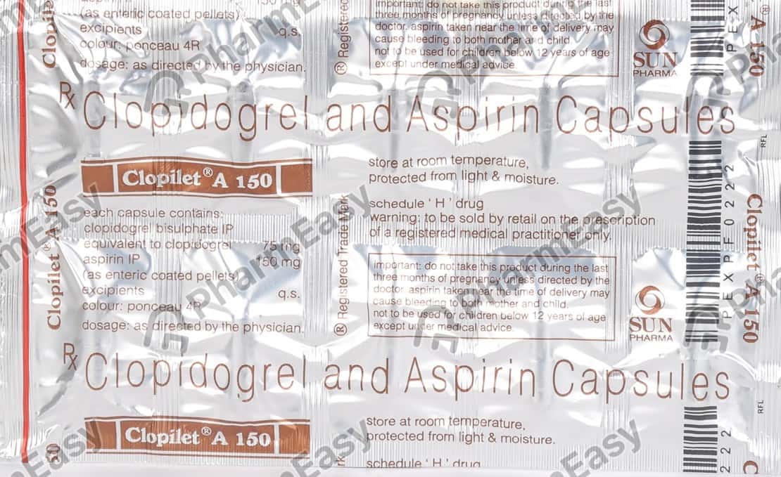 Clopilet A 150mg Strip Of 10 Capsules: Uses, Side Effects, Price ...