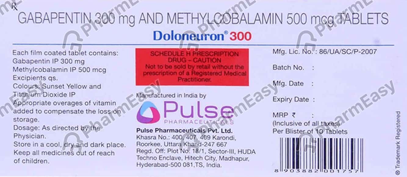 Doloneuron 300mg Strip Of 10 Tablets: Uses, Side Effects, Price & Dosage | PharmEasy